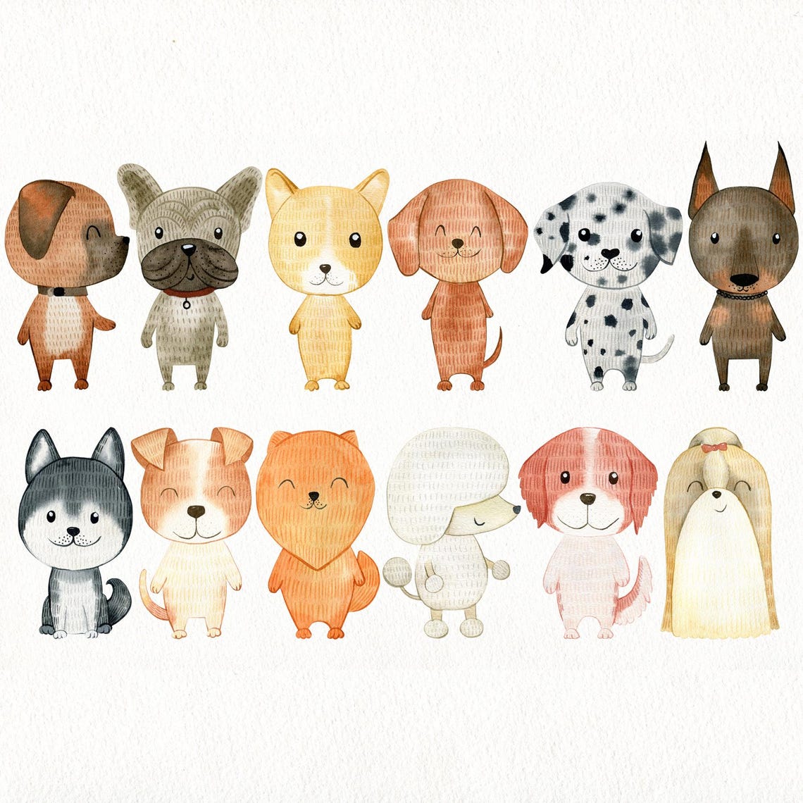 Watercolor Dog Breeds Clipart, Cute Baby Animals PNG With Transparent ...