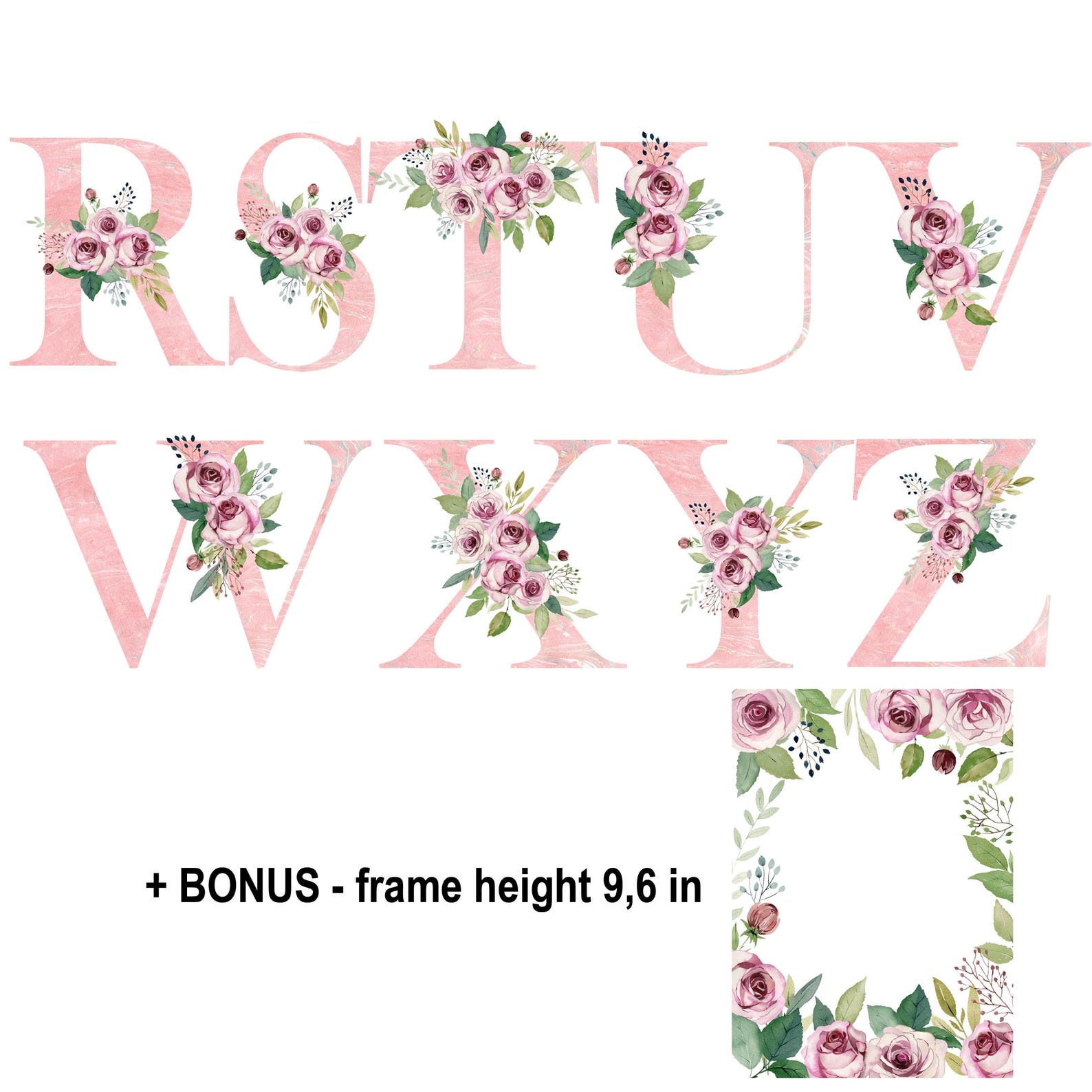 Watercolor Floral Alphabet Clipart - Pink Roses Letters & Numbers, PNG ...