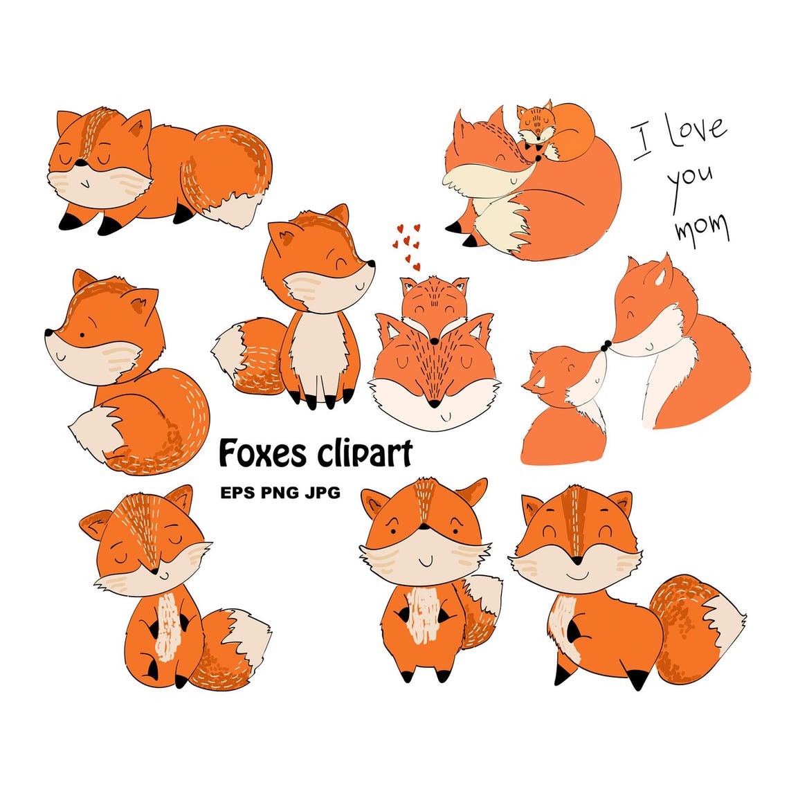 Cute Foxes Clipart, Forest Animals Vector Clipart, Kids Nursery Art ...