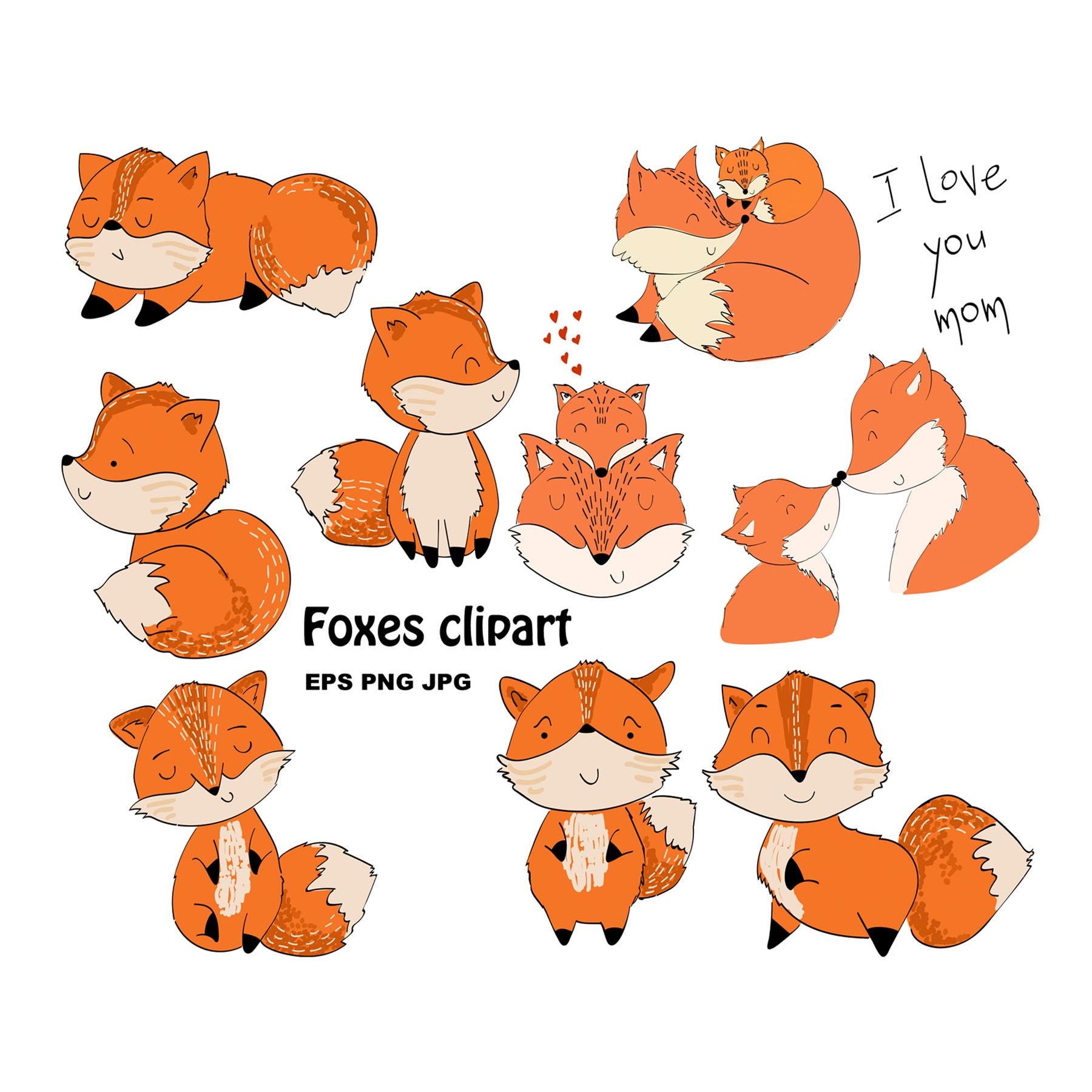 Cute Foxes Clipart, Forest Animals Vector Clipart, Kids Nursery Art ...
