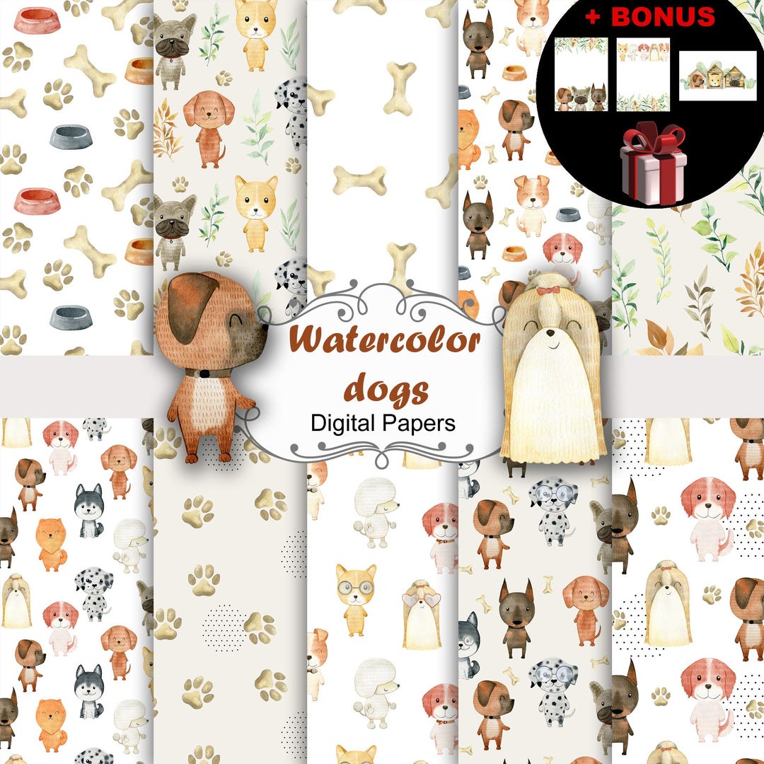 Watercolour Dogs Papers, Seamless Patterns. - Etsy