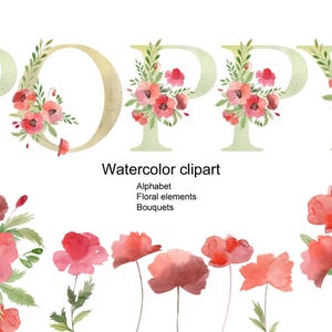 Watercolor Poppies Clipart, Floral Alphabet & Numbers, Flower Letters ...