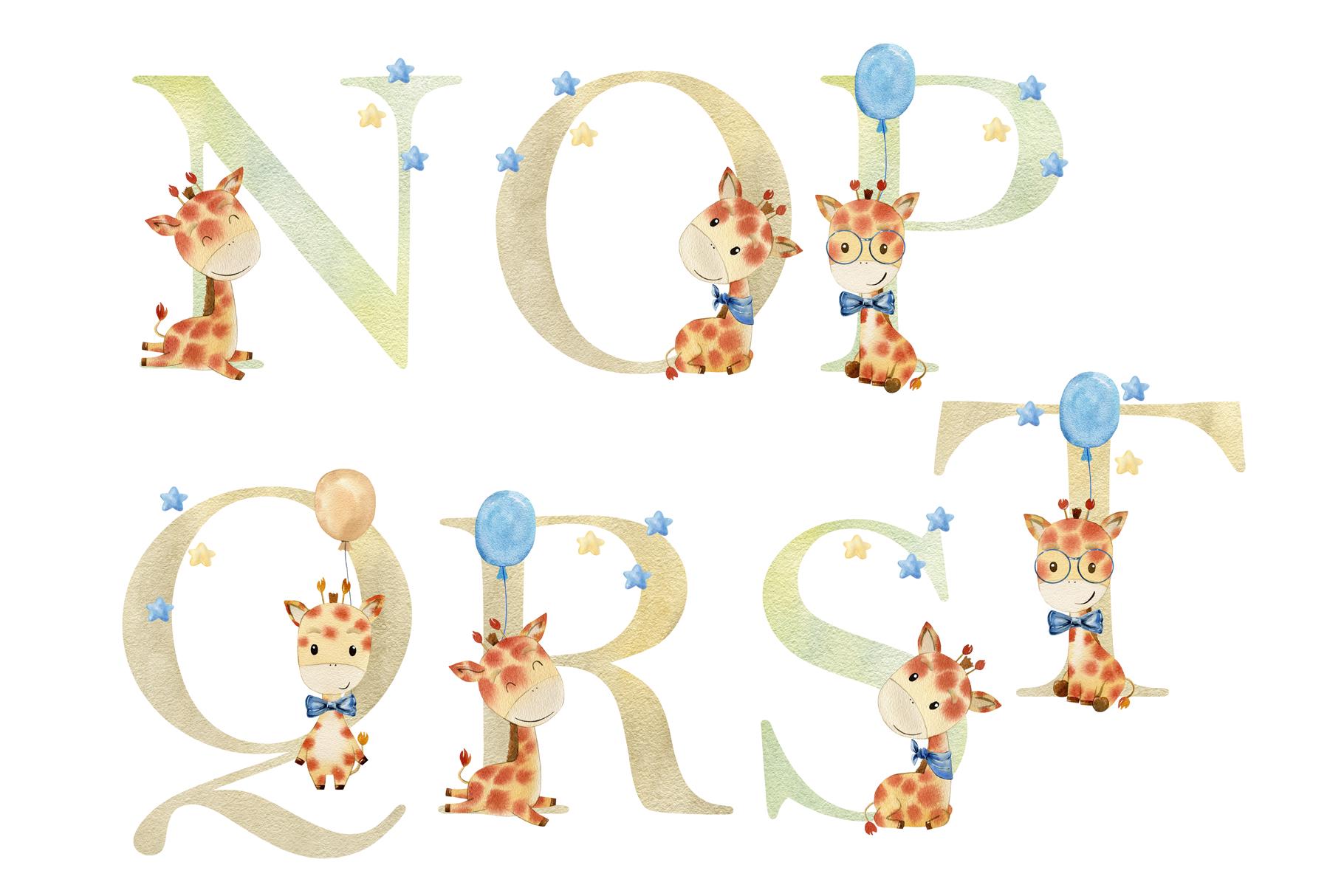 Watercolor Giraffes Alphabet for Boy, Letters and Numbers Clipart ...