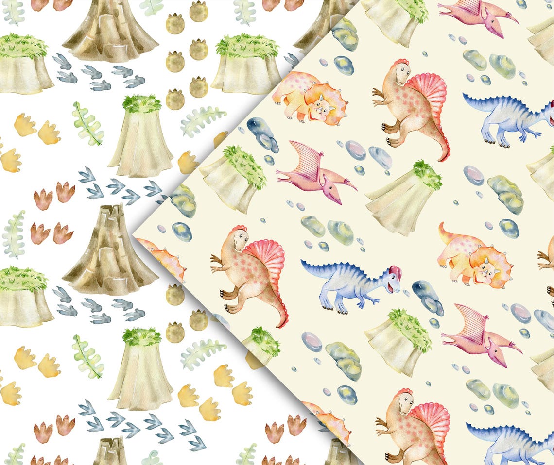 Watercolor Dinosaurs Papers, Seamless Patterns. - Etsy