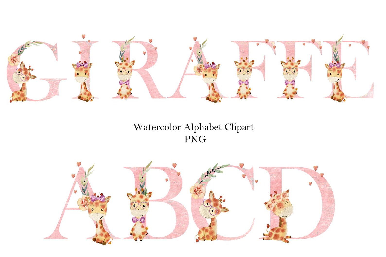 Watercolor Giraffes Alphabet for Girl, Letters and Numbers Clipart ...