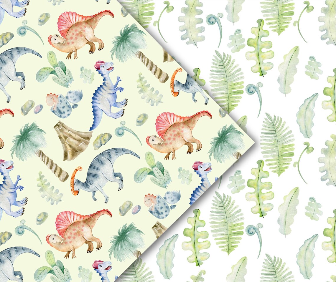 Watercolor Dinosaurs Papers, Seamless Patterns. - Etsy