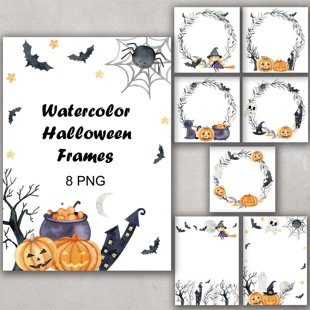 Watercolor Halloween Frames PNG Clipart. - Etsy