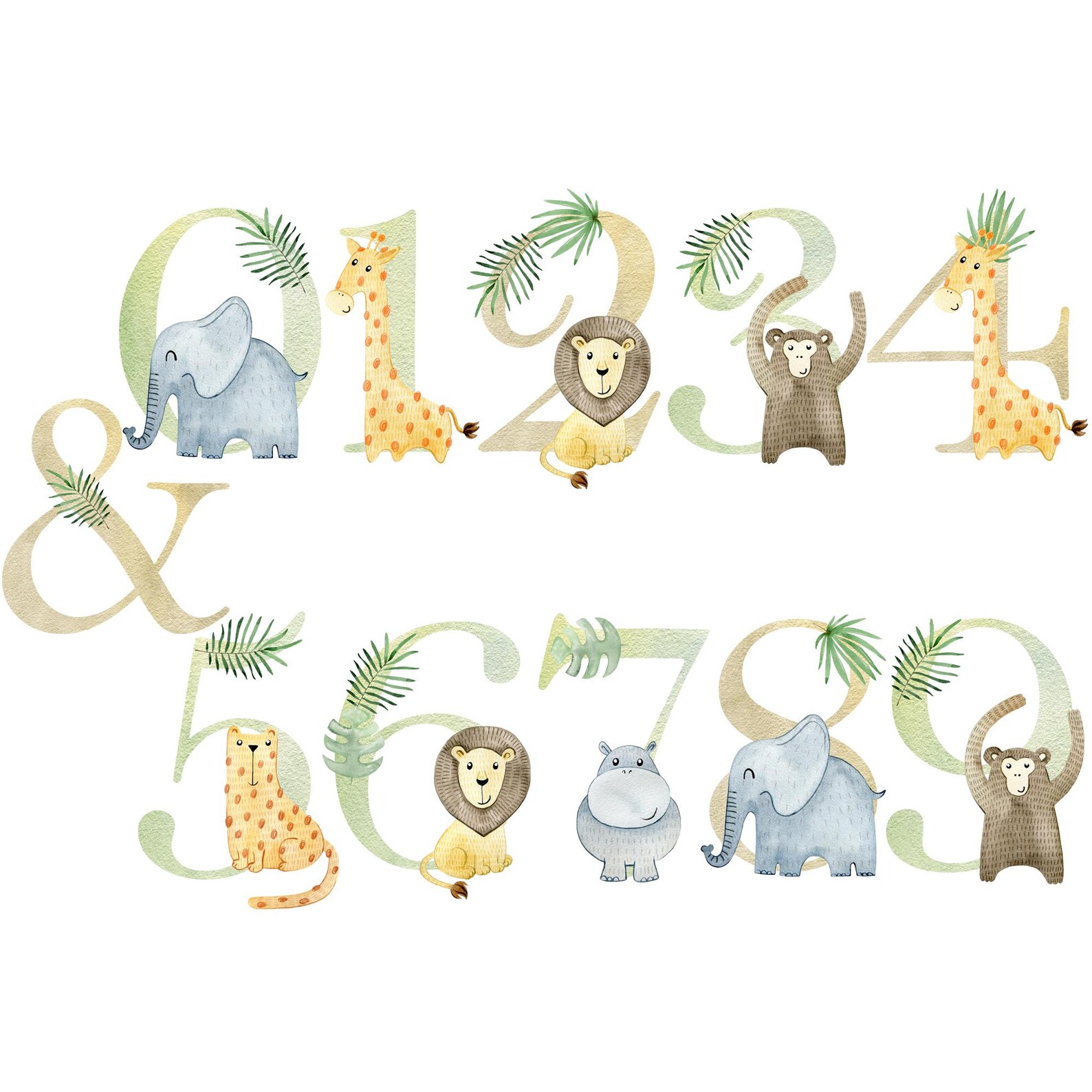 Safari Animals Alphabet - Baby Letters & Numbers, Watercolor Clipart ...
