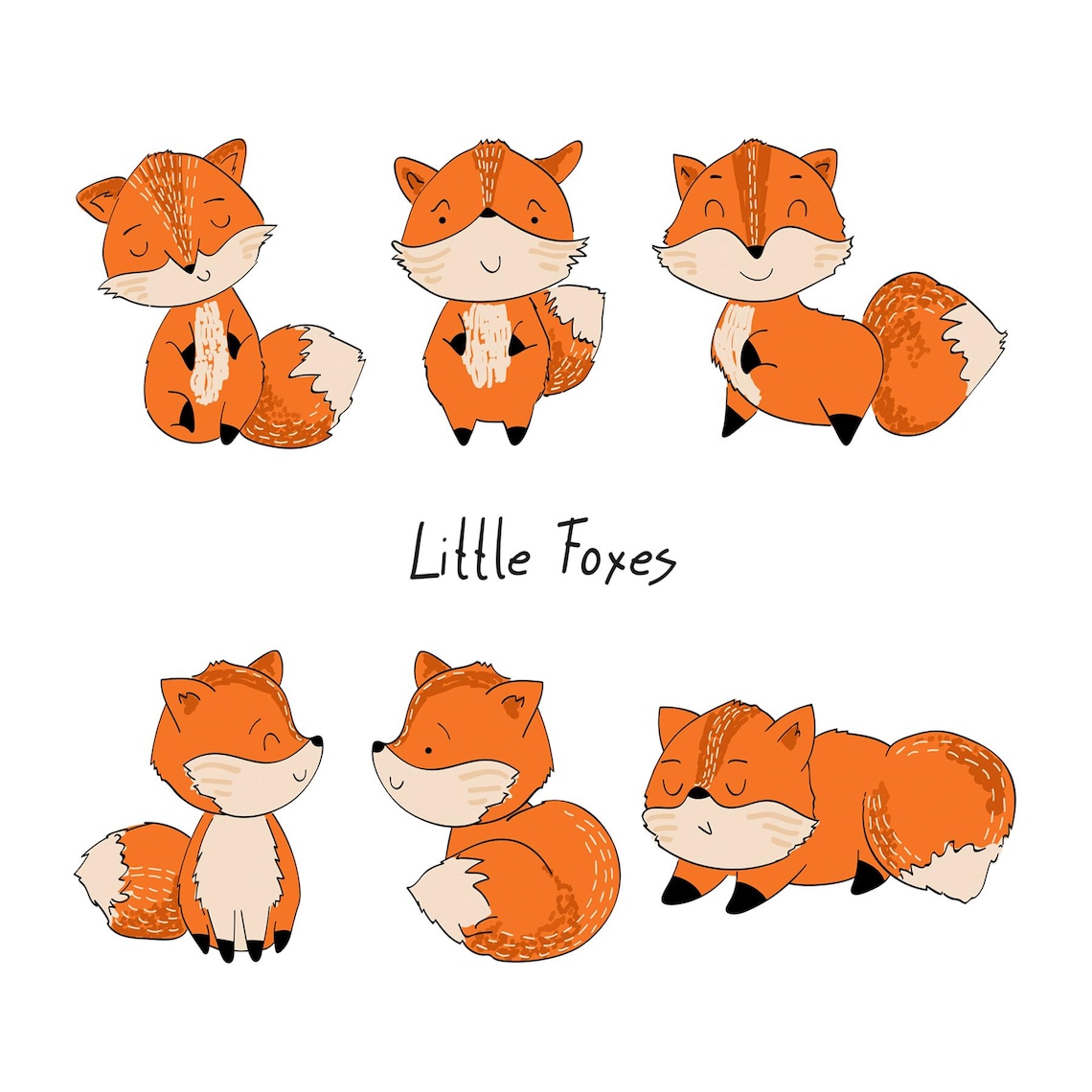 Cute Foxes Clipart, Forest Animals Vector Clipart, Kids Nursery Art ...