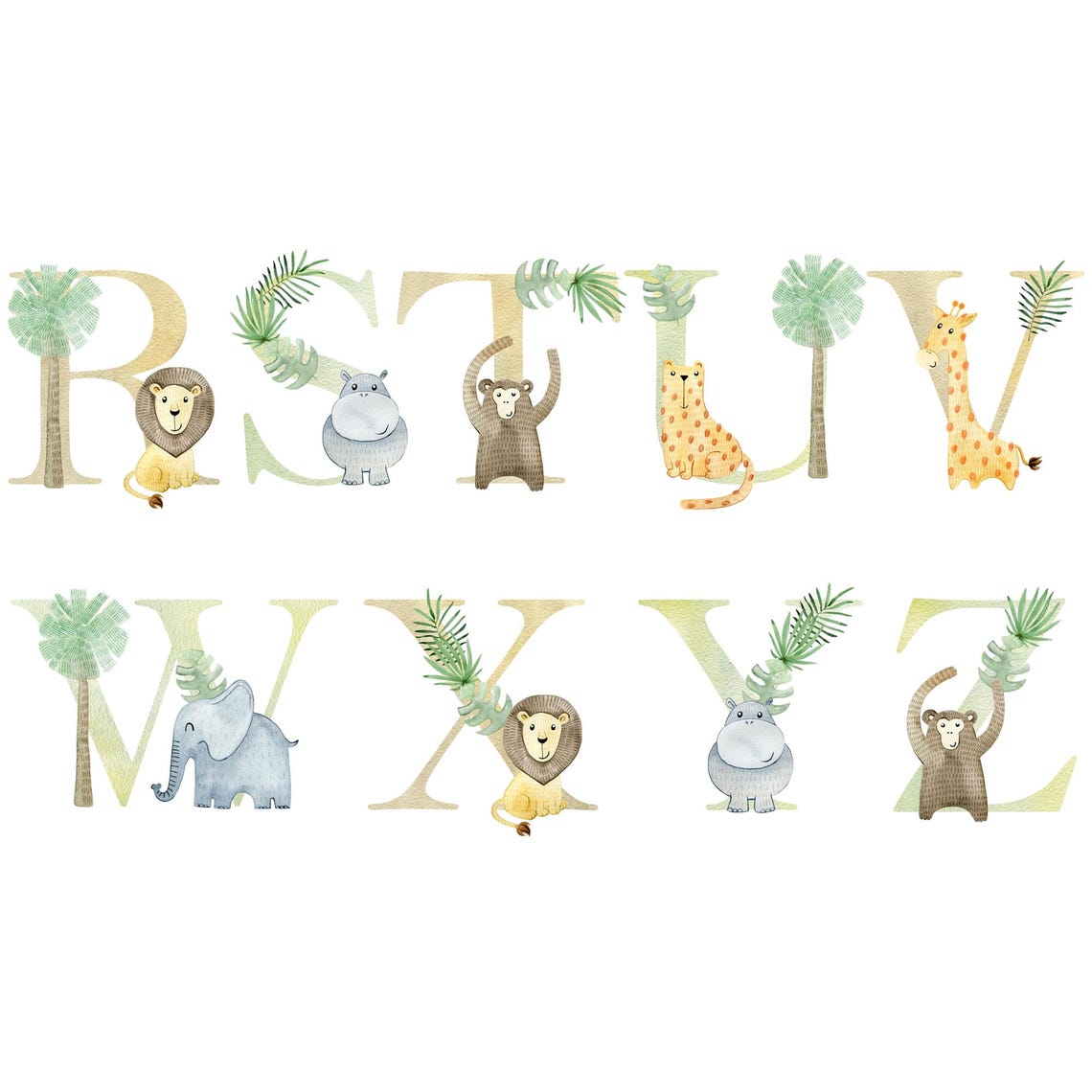 Safari Animals Alphabet - Baby Letters & Numbers, Watercolor Clipart ...