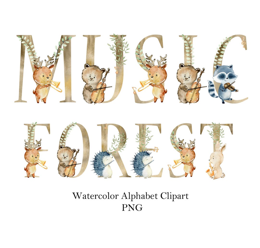 Watercolor Alphabet, Musical Forest Animals, Woodland Animals, Cute ...
