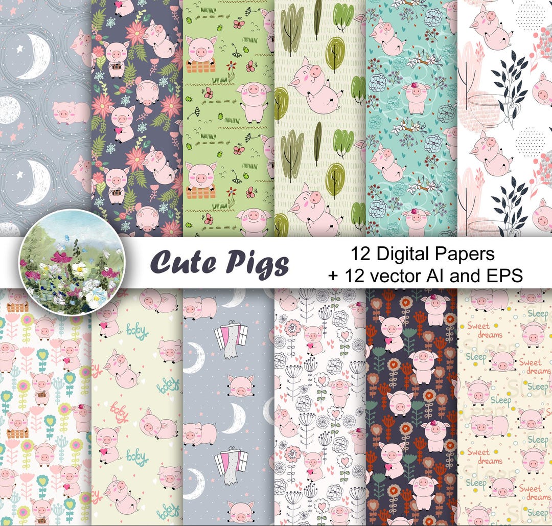 Vector Cute Pigs, Animals Papers, Baby Seamless Patterns, Kids ...
