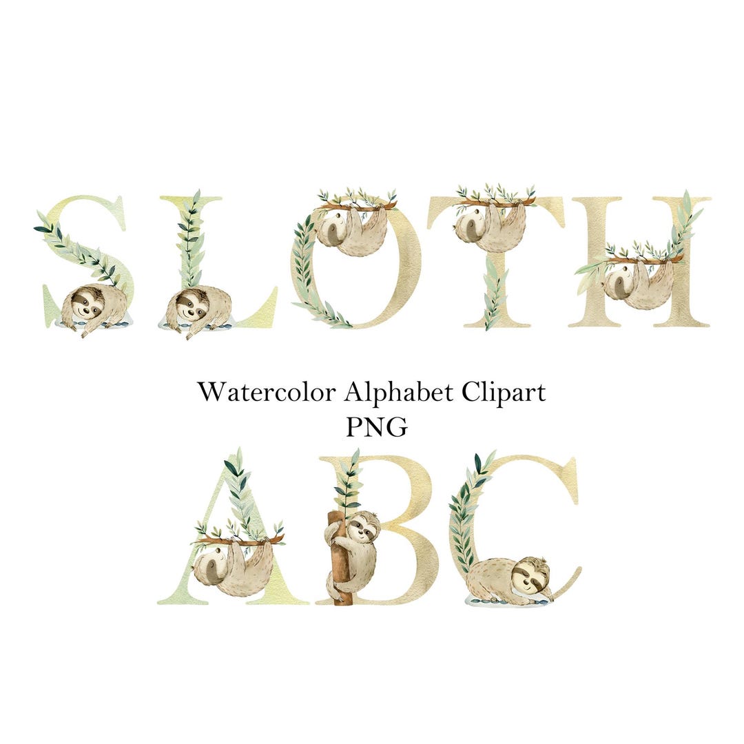 Watercolor Animal Alphabet With Sloths - Letters & Numbers, Baby ...