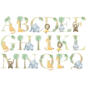 Safari Animals Alphabet - Baby Letters & Numbers, Watercolor Clipart ...