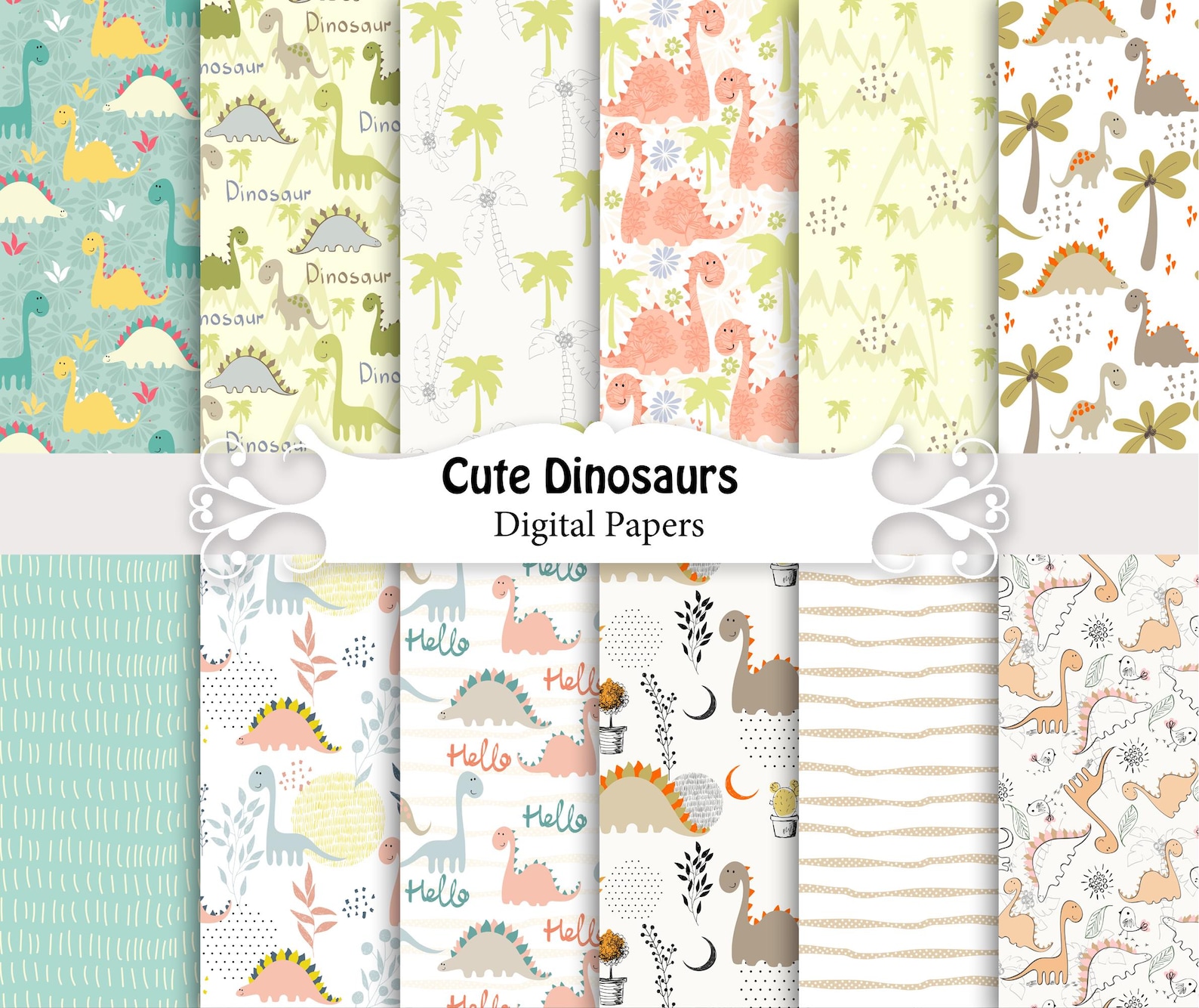 Cute Dinosaurs, Animals Papers, Baby Seamless Patterns, Kids Scrapbook ...