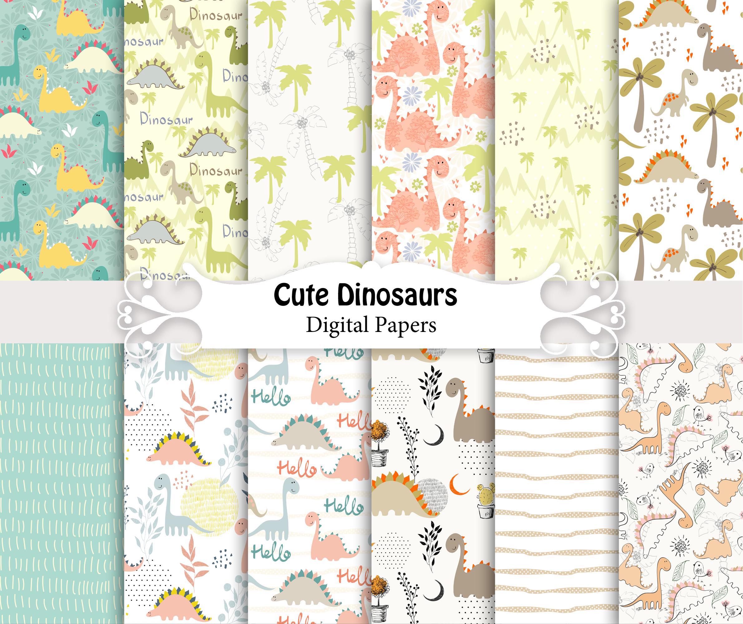 Cute Dinosaurs, Animals Papers, Baby Seamless Patterns, Kids Scrapbook ...