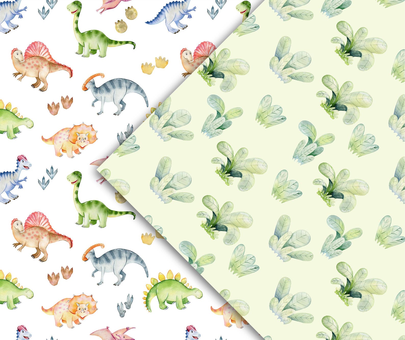 Watercolor Dinosaurs Papers, Seamless Patterns. - Etsy