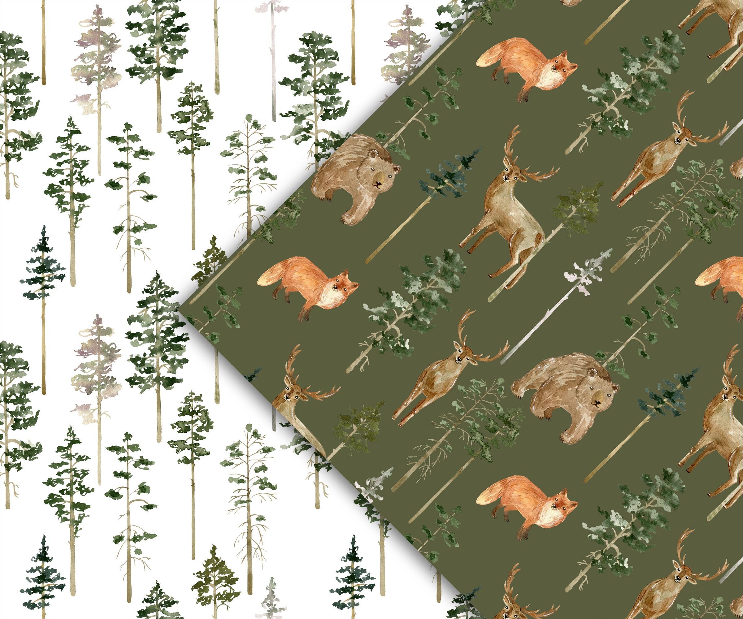 Watercolor Forest Papers, Animals Scrapbook Papers, Seamless Patterns ...