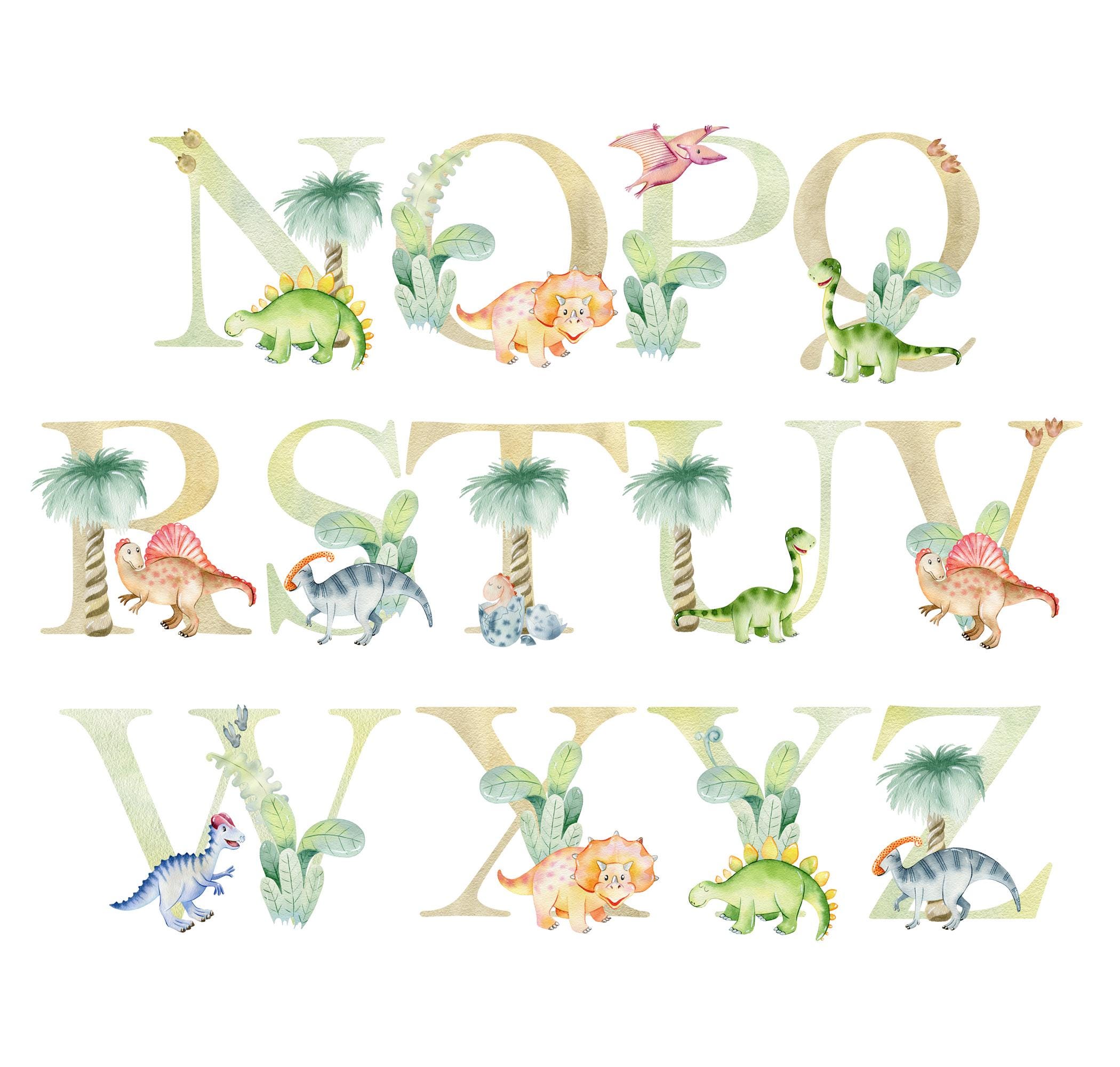 Watercolor Dinosaurs Letters and Numbers, Alphabet Clipart. - Etsy