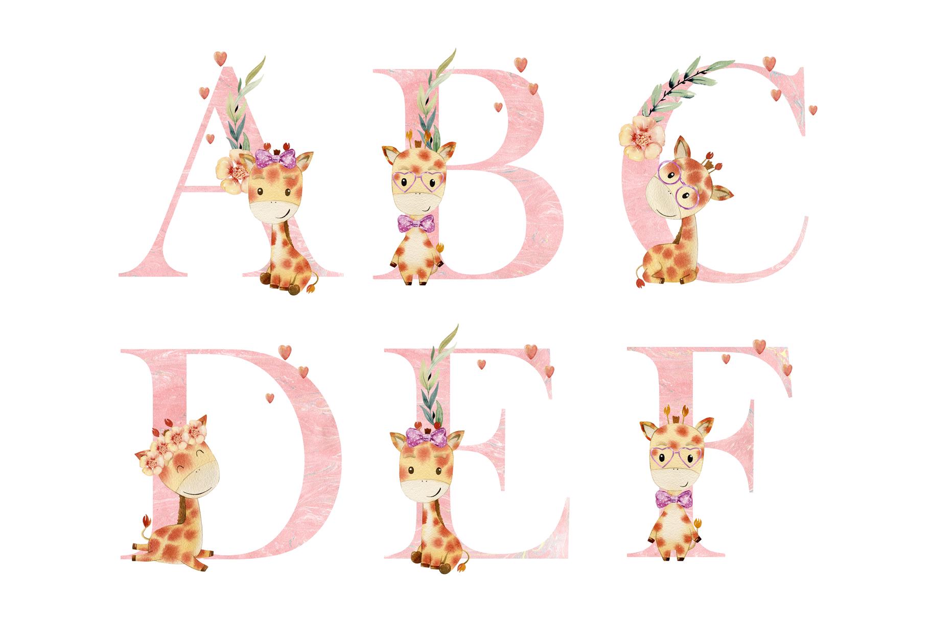 Watercolor Giraffes Alphabet for Girl, Letters and Numbers Clipart ...