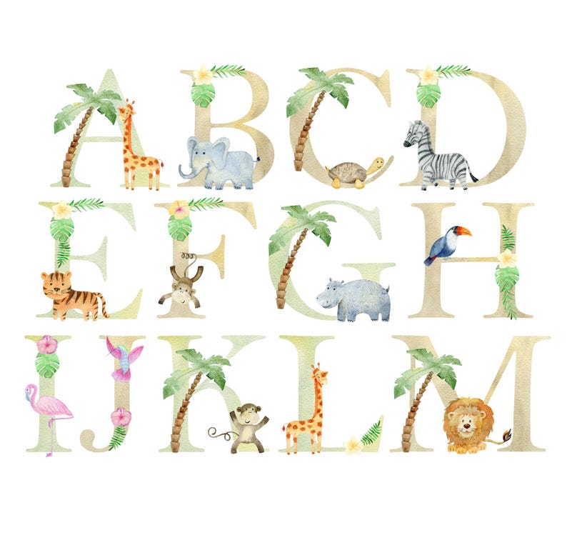 Watercolor Safari Animals Alphabet, Letters and Numbers Clipart ...