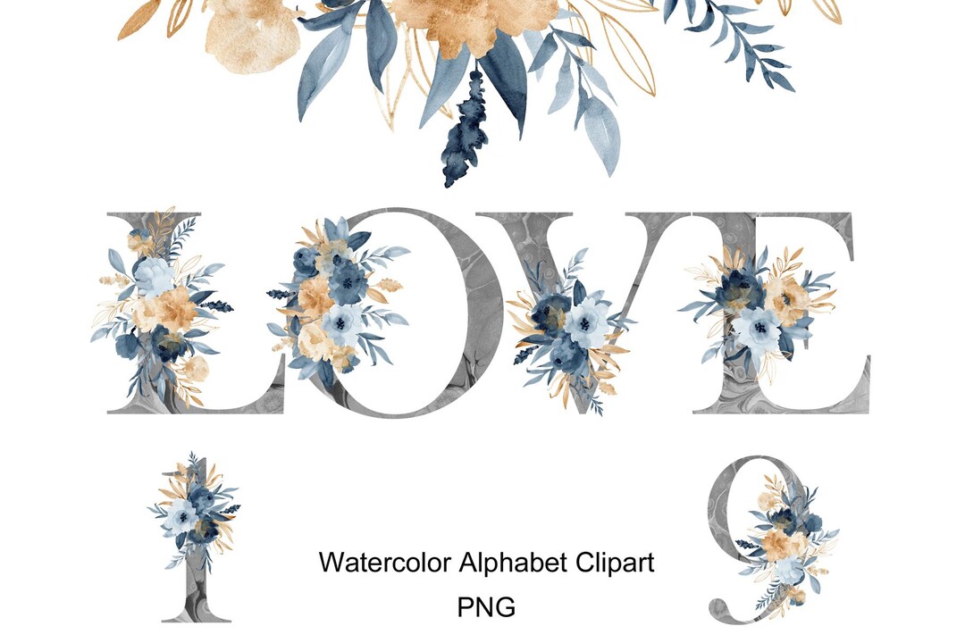 Watercolor Floral Alphabet Clipart PNG, Elegant Monogram Initials ...