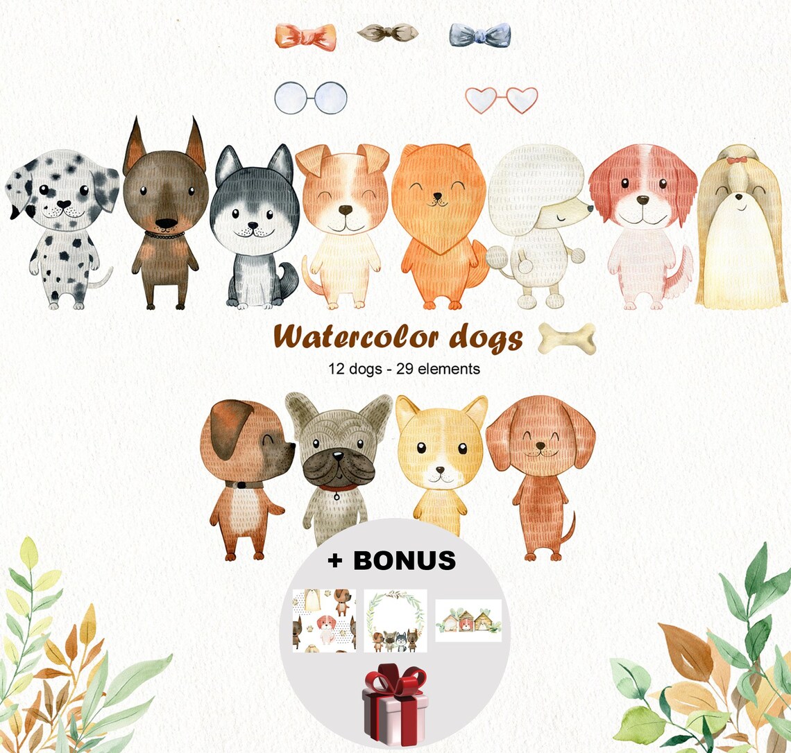 Watercolor Dog Breeds Clipart, Cute Baby Animals PNG With Transparent ...
