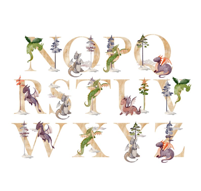 Dragons Alphabet, Cute Letters and Numbers. - Etsy