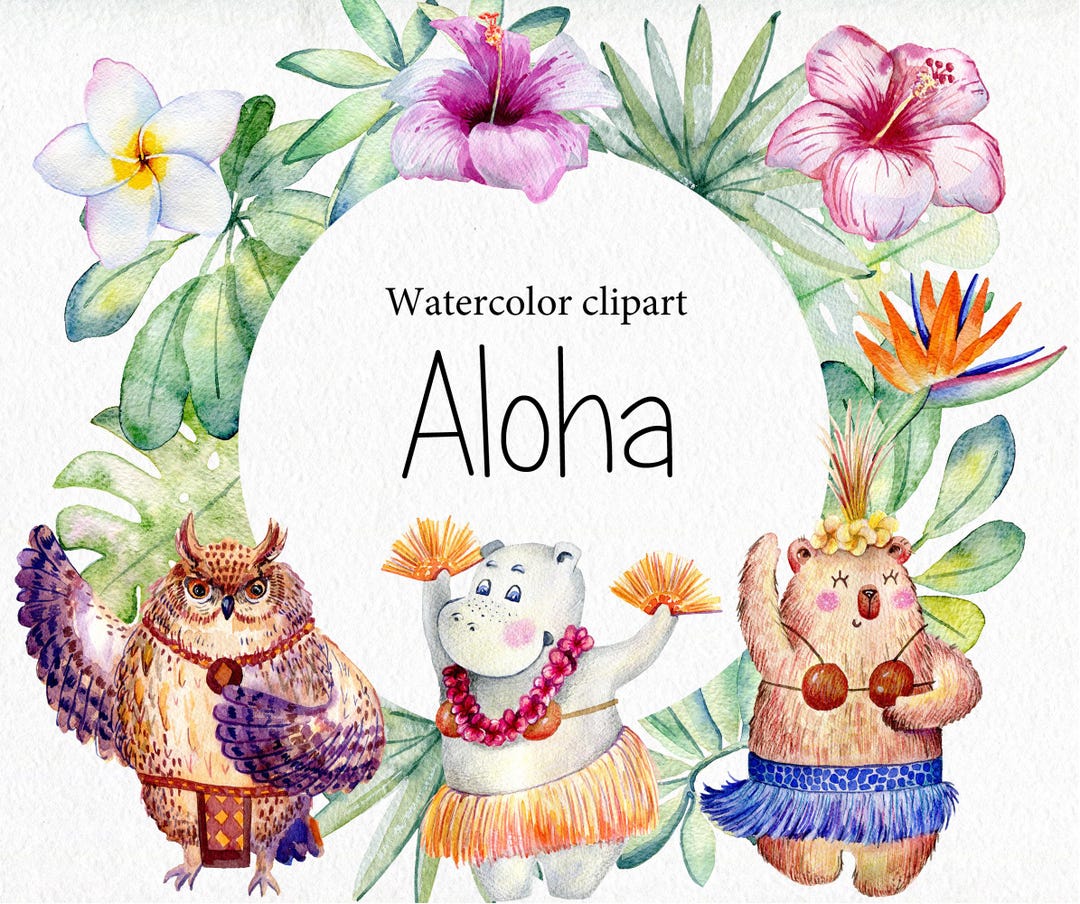 Watercolor Tropical Clipart, Aloha Animals, Tropic Floral Png, Frames ...