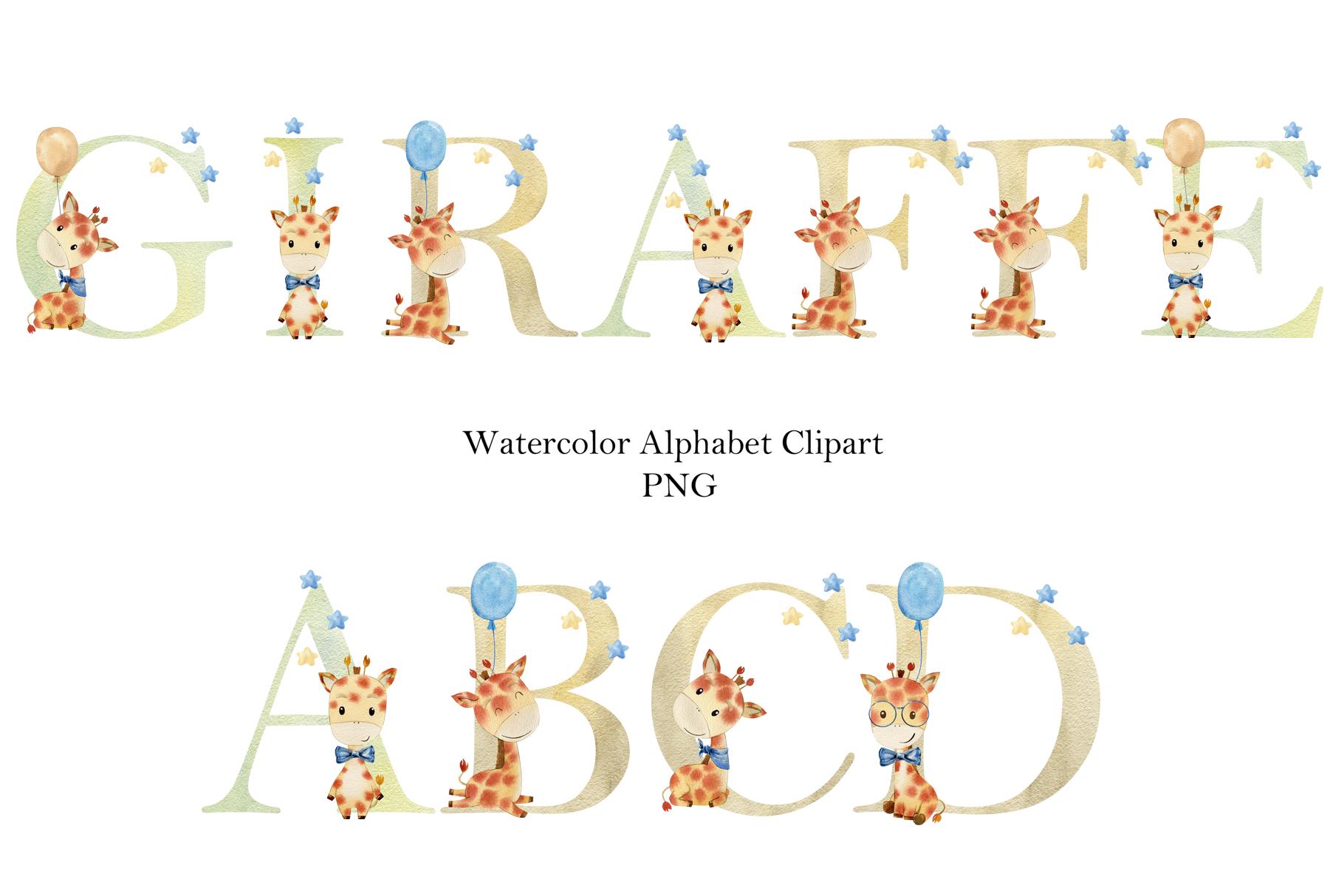 Watercolor Giraffes Alphabet for Boy, Letters and Numbers Clipart ...