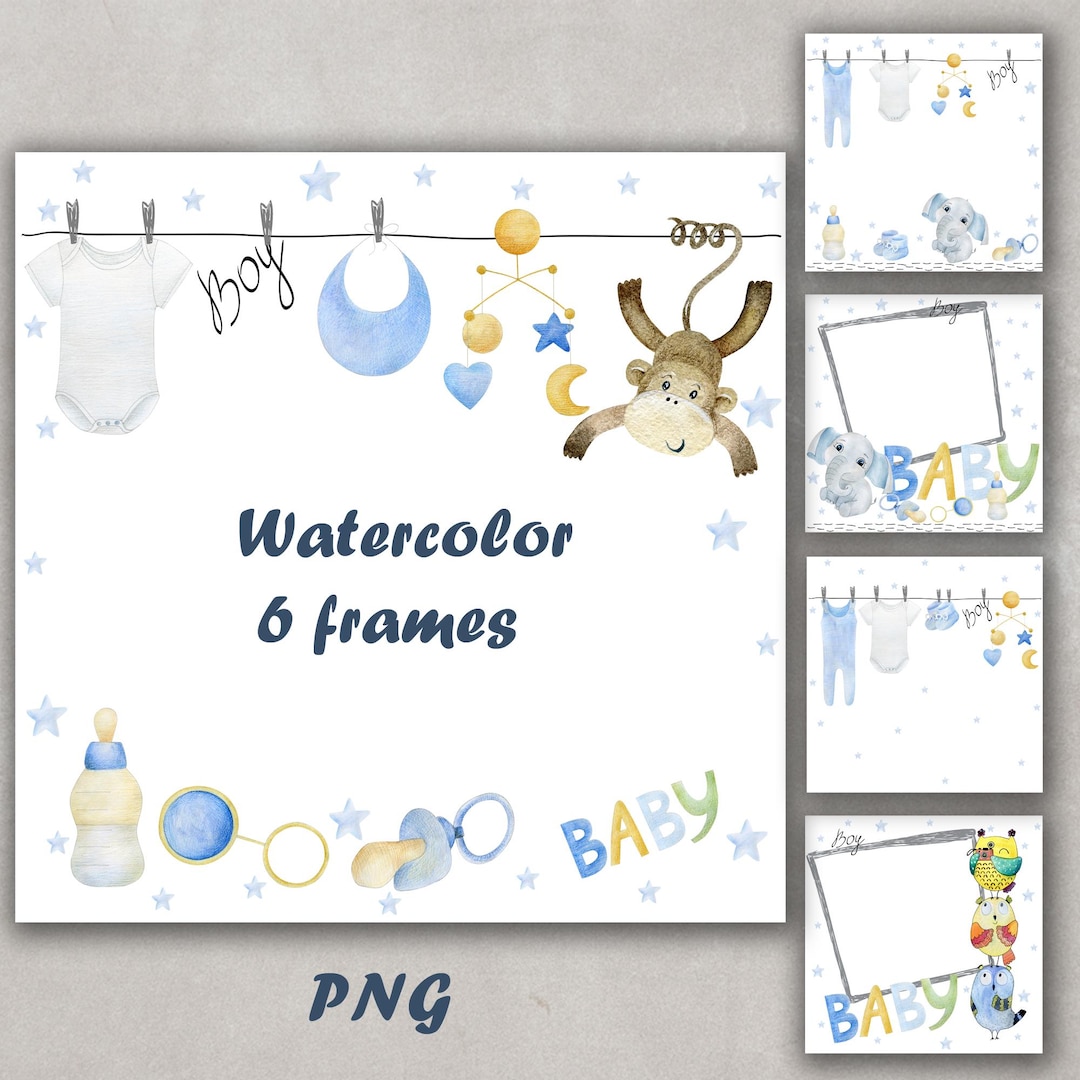 Watercolor Baby Boy Frames Clipart, Png Transparent Background, Baby ...