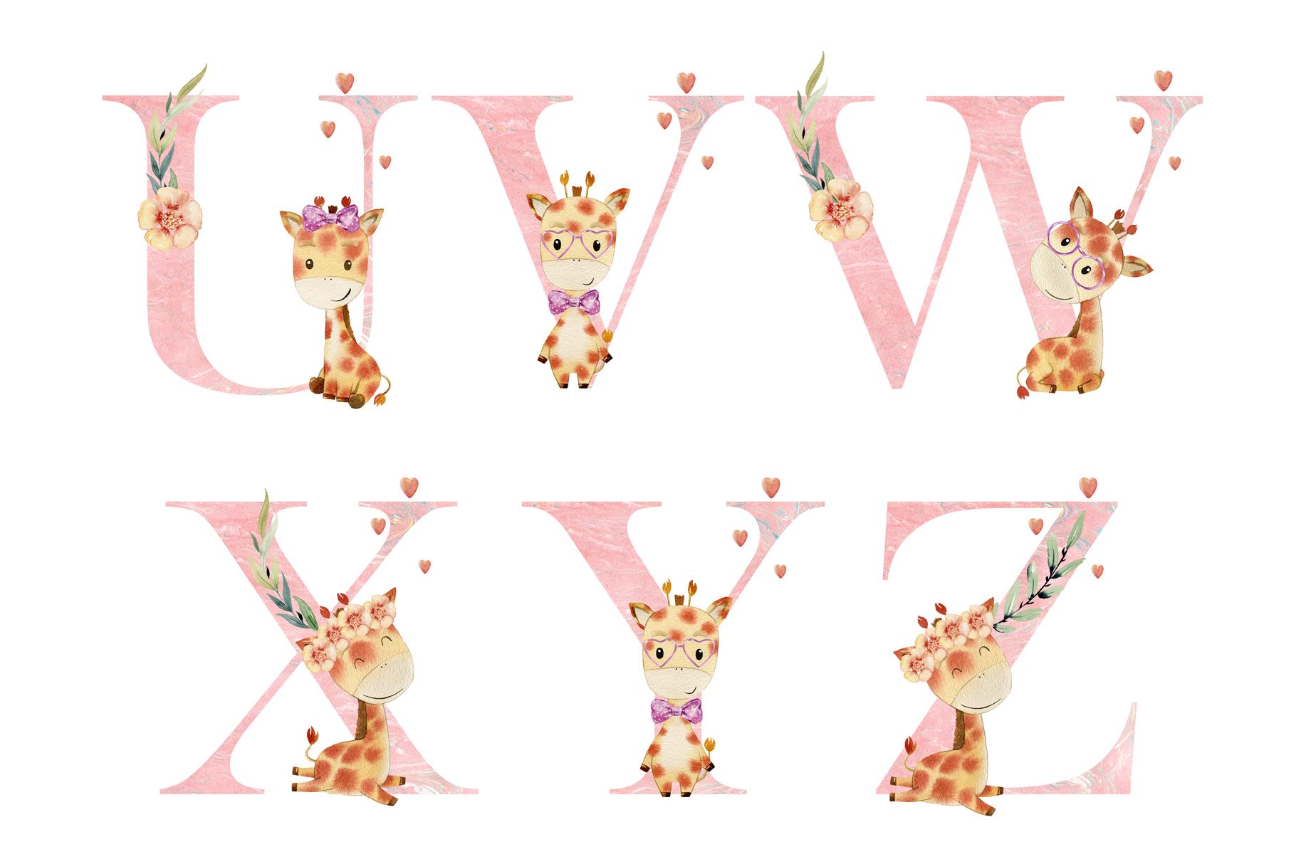Watercolor Giraffes Alphabet for Girl, Letters and Numbers Clipart ...
