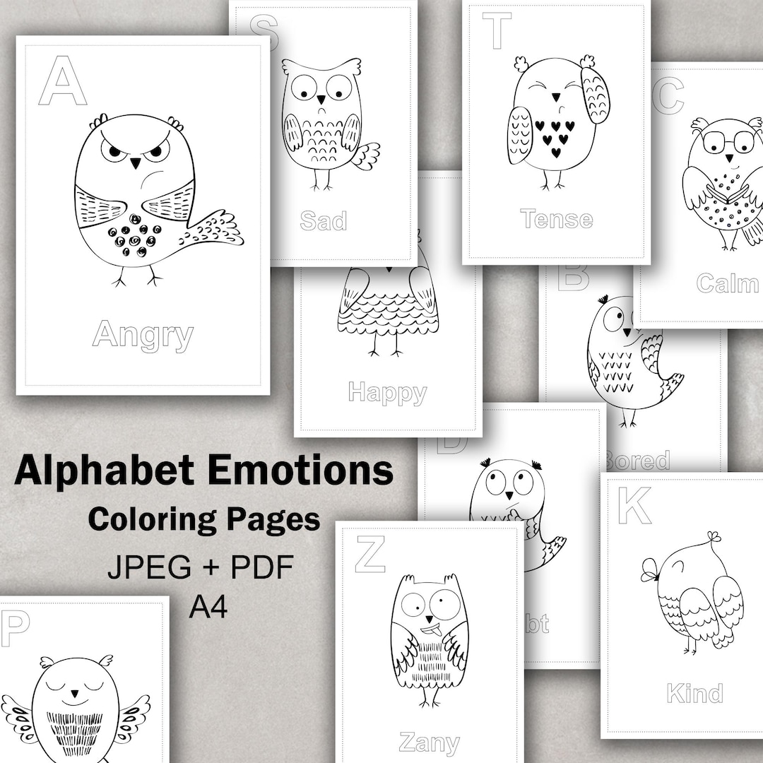 Alphabet Emotions Coloring Pages for Kids, Owl Feelings, Emotional ...