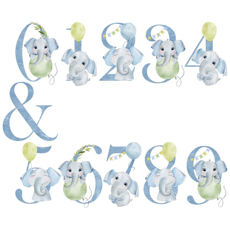 Watercolor Cute Elephants Alphabet Clipart, Cartoon Animals Letters and ...