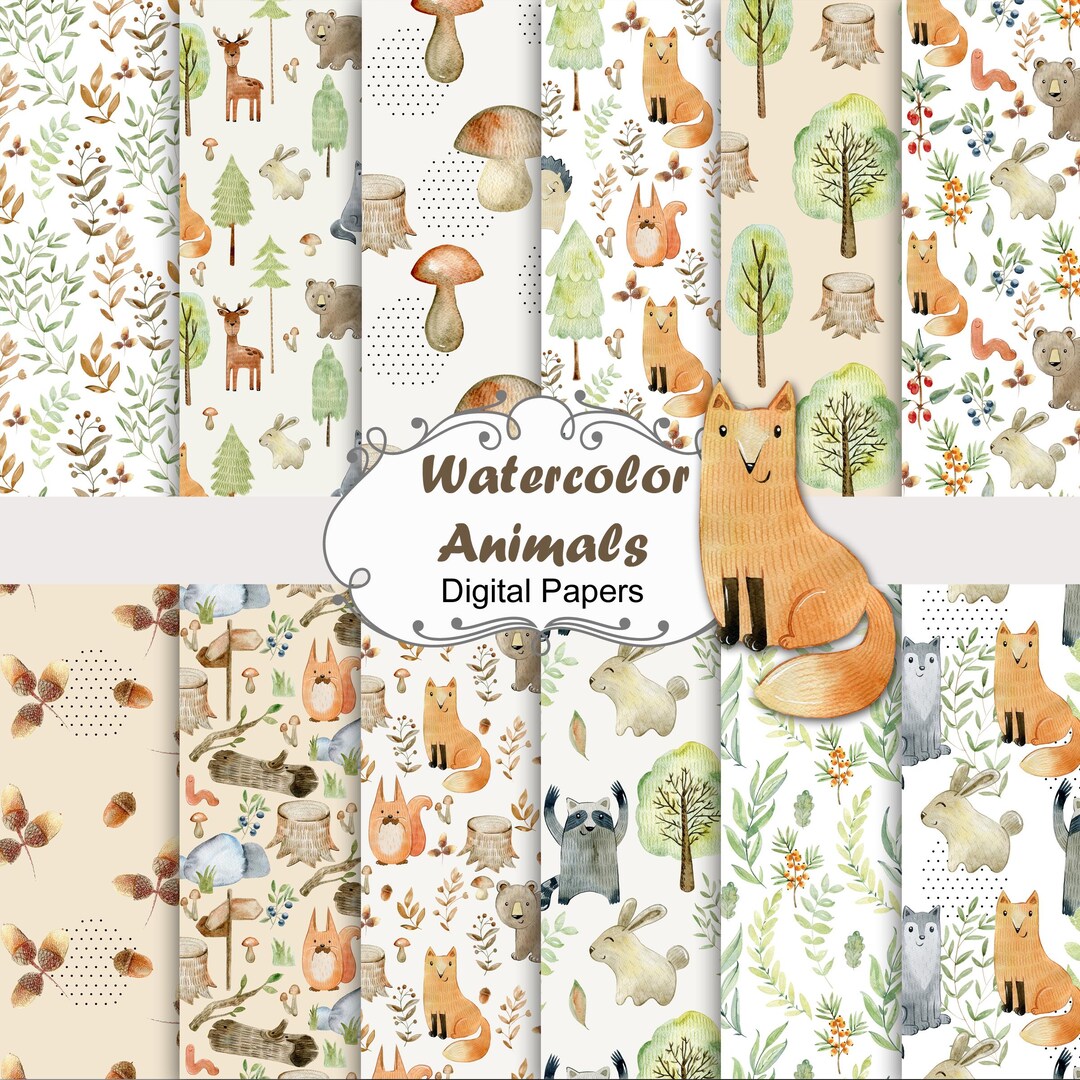 Forest Animals, Seamless Patterns, Digital Paper, Scrapbooking, Baby ...