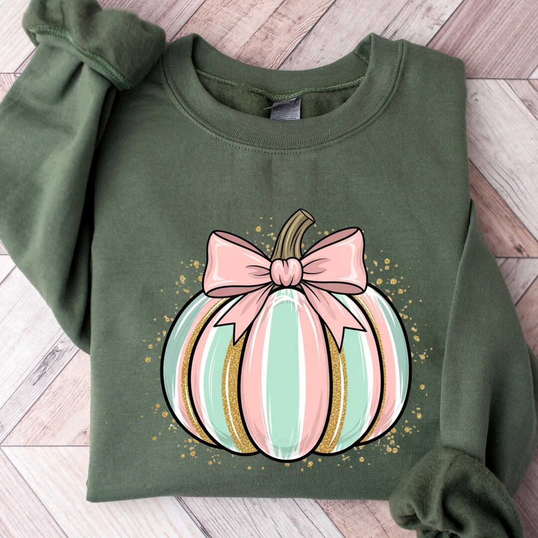 Coquette Bow Pumpkin Sweat, Thanksgiving Gift, Watercolor Pumpkin Sweat ...