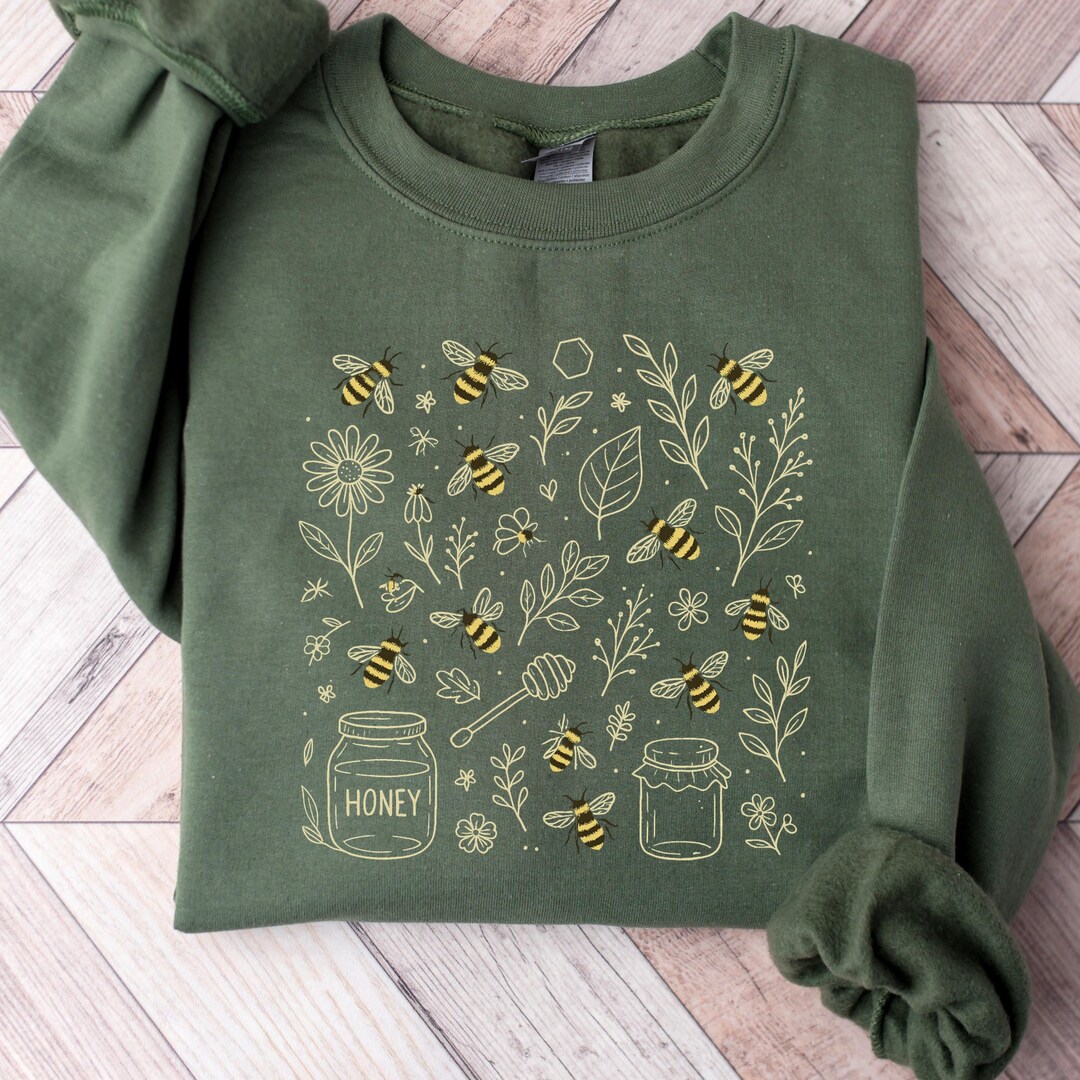 Vintage Bee Botanical Sweatshirt, Honeycomb Doodle Sweatshirt, Unique ...
