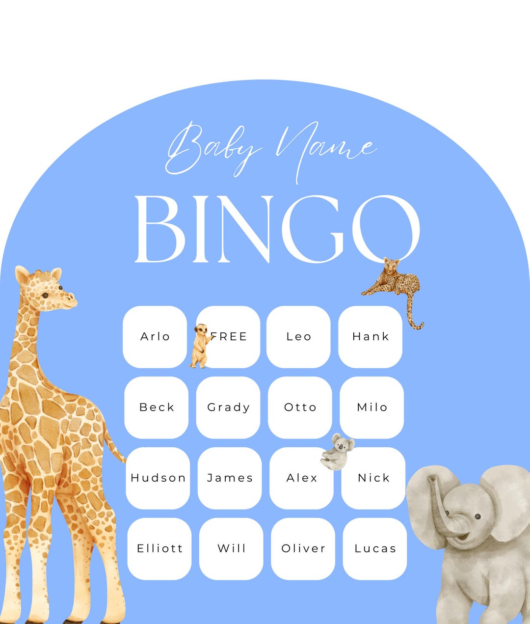 Baby Name Bingo Template Baby Shower Game - Etsy