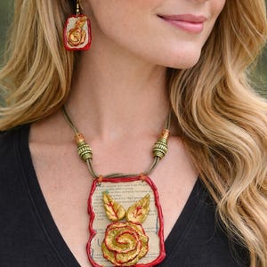 Upcycled Newspaper Jewelry Set, Handmade Clay Necklace With Earrings ...