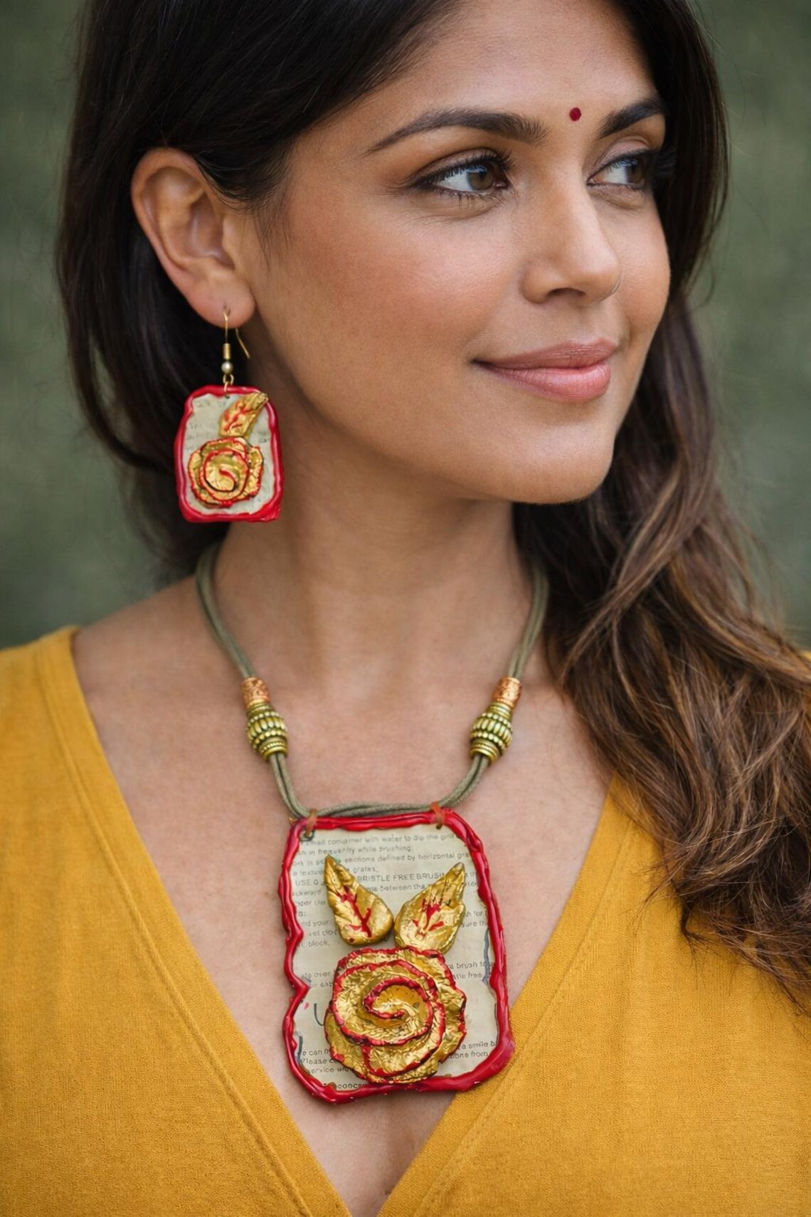 Upcycled Newspaper Jewelry Set, Handmade Clay Necklace With Earrings ...