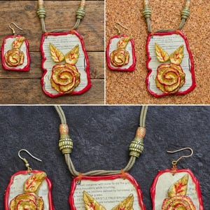 Upcycled Newspaper Jewelry Set, Handmade Clay Necklace With Earrings ...