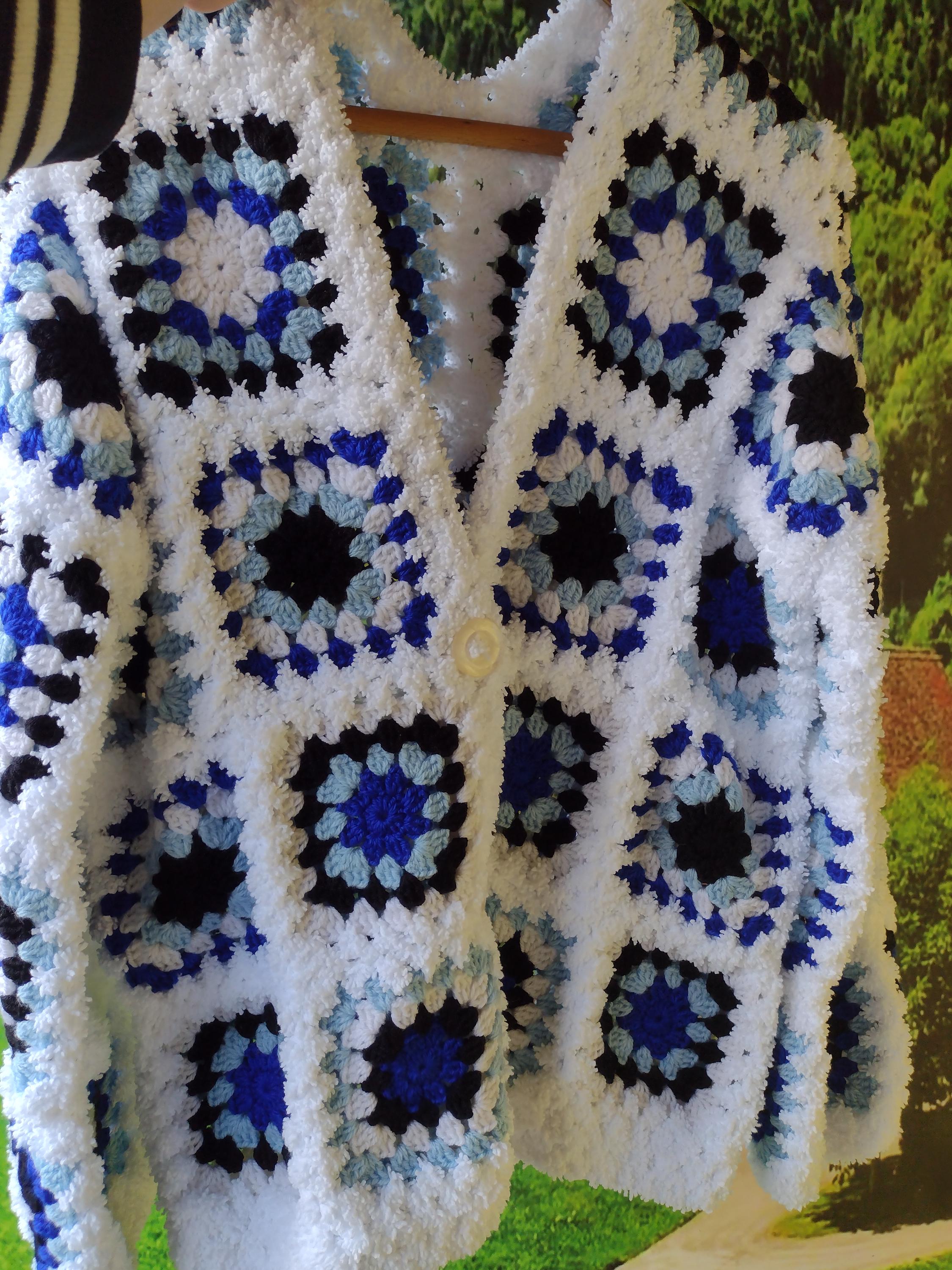 Handmade Fluffy Cardigan, Granny Square Cardigan, Fluffy Sweater ...