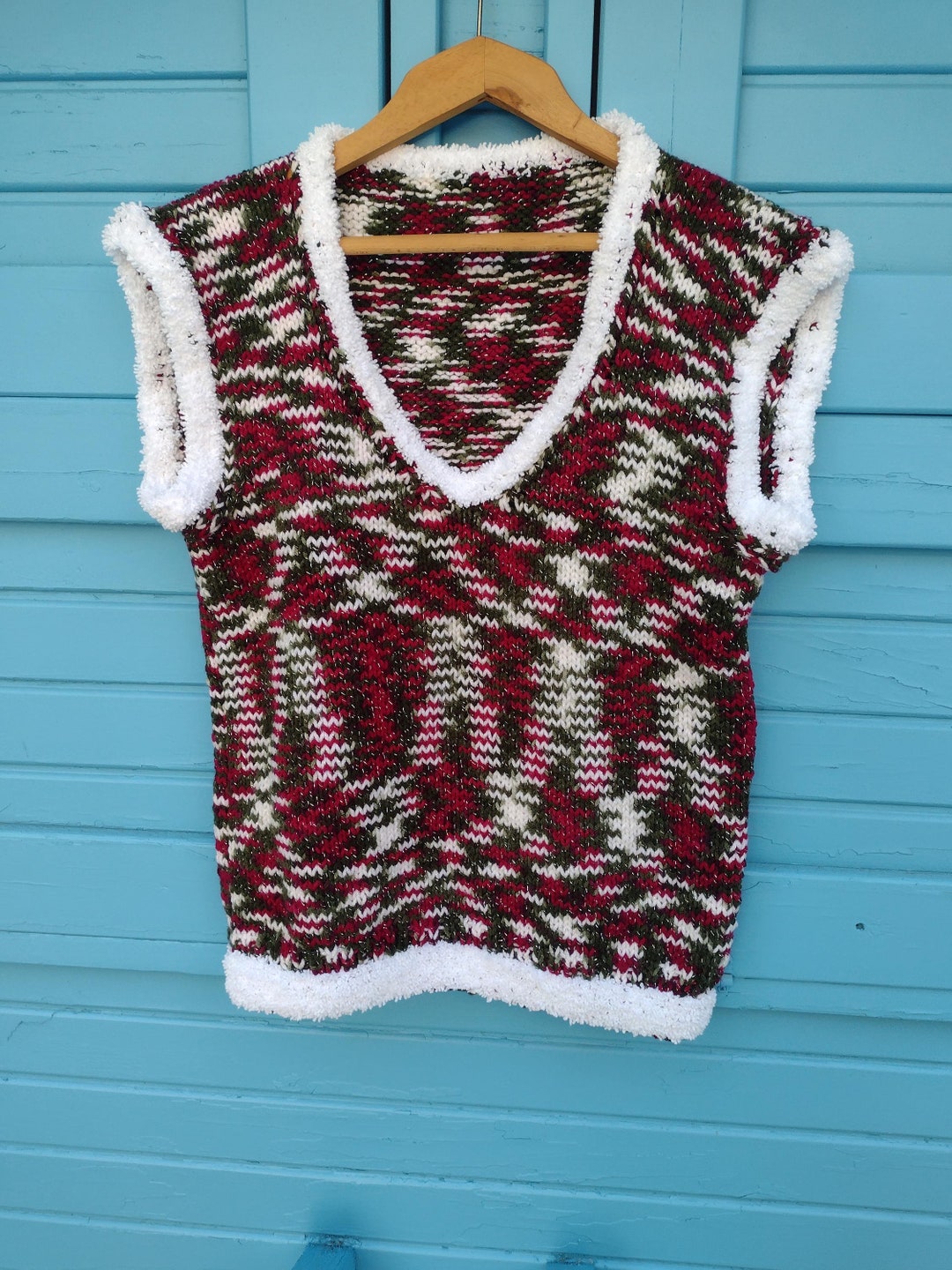 Christmas Sweater Vest, Handmade Christmas Vest, Hand Knit Sweater ...