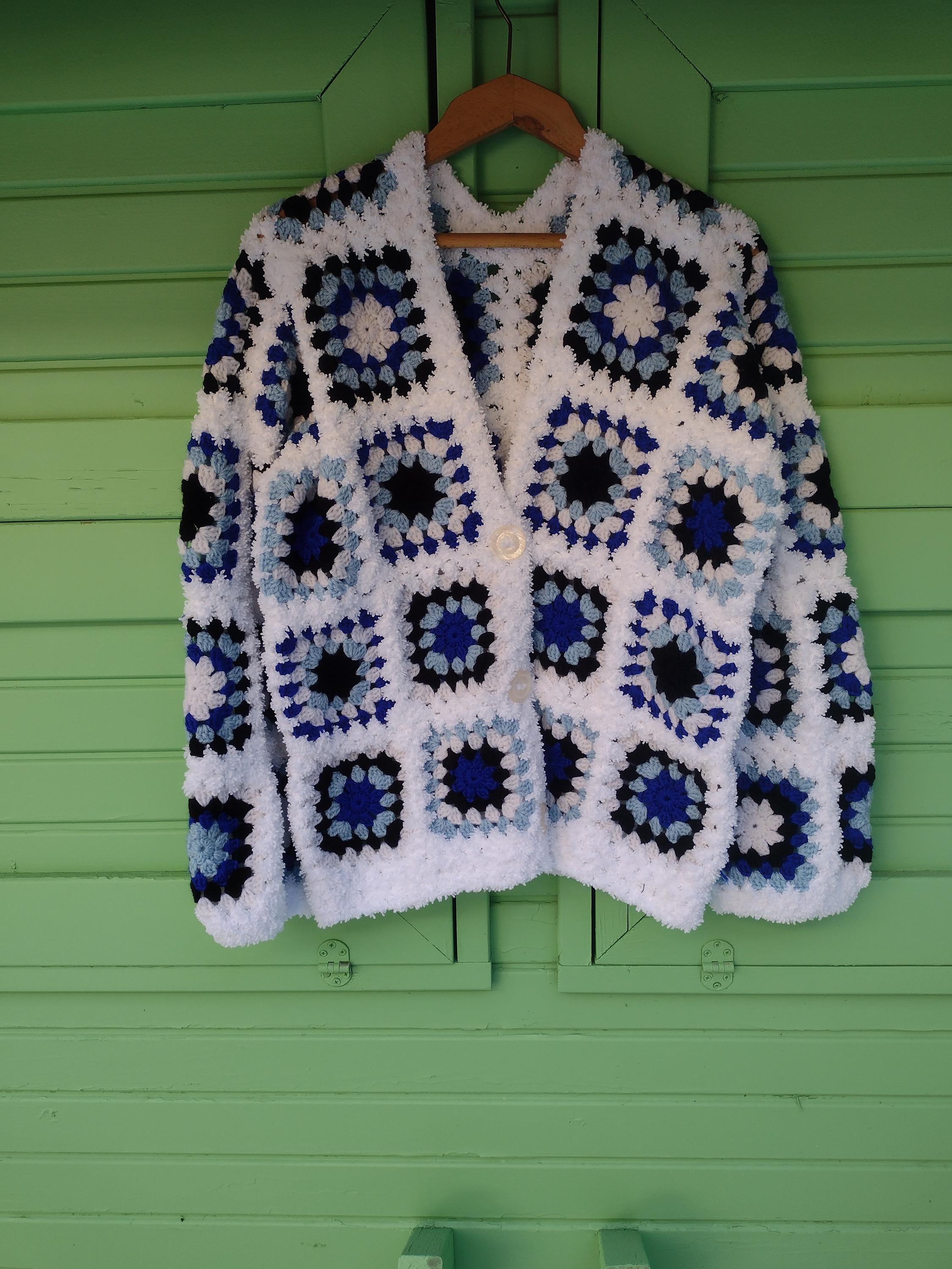 Handmade Fluffy Cardigan, Granny Square Cardigan, Fluffy Sweater ...