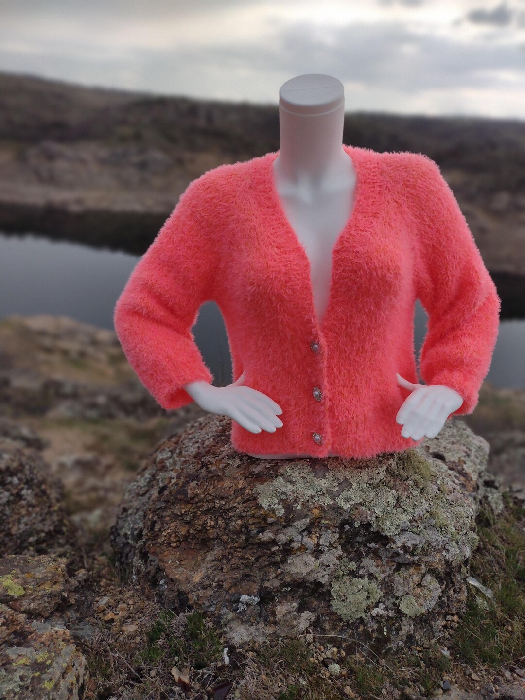Handmade Neon Pink Cardigan: Fluffy Bunny Yarn Knit - Etsy