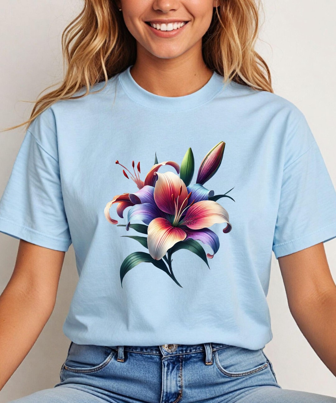 Elegant Lily Flower T-shirt - Vibrant Floral Design Shirt - Botanical ...
