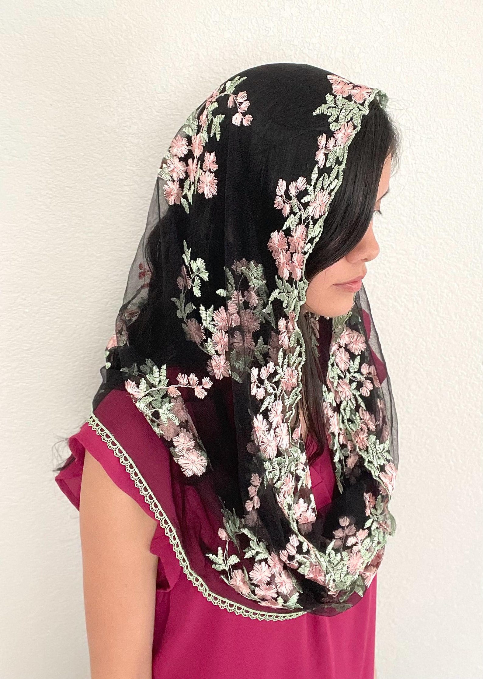 Infinity Veil - Red and Gold Lace Chapel Veil - Traditional Catholic ...