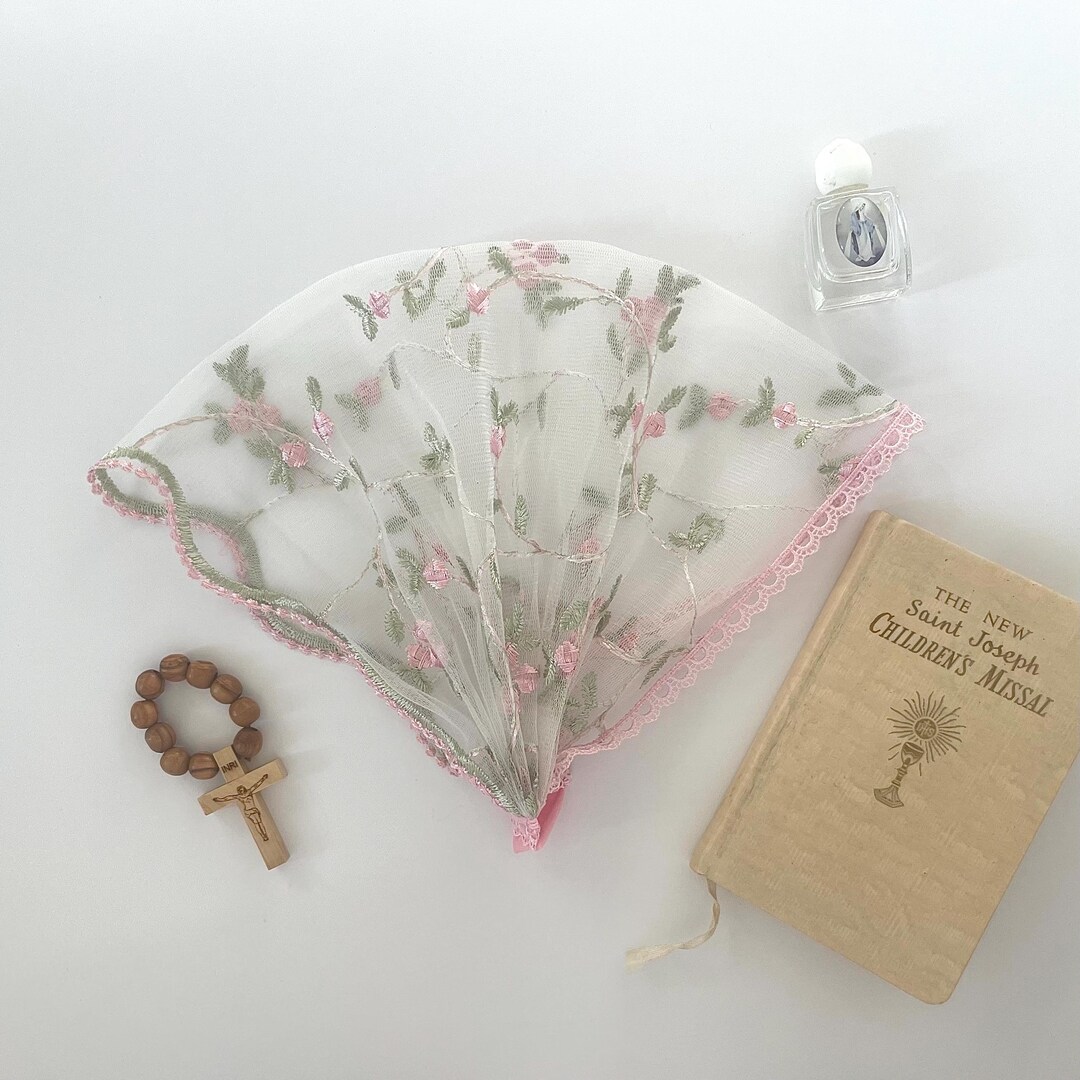 Veil for Baby Girls - Traditional Catholic Chapel Veil - Floral Pink ...