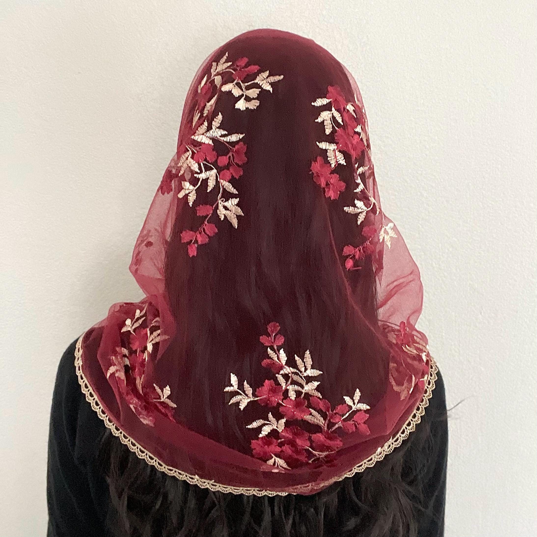 Infinity Veil - Red and Gold Lace Chapel Veil - Traditional Catholic ...
