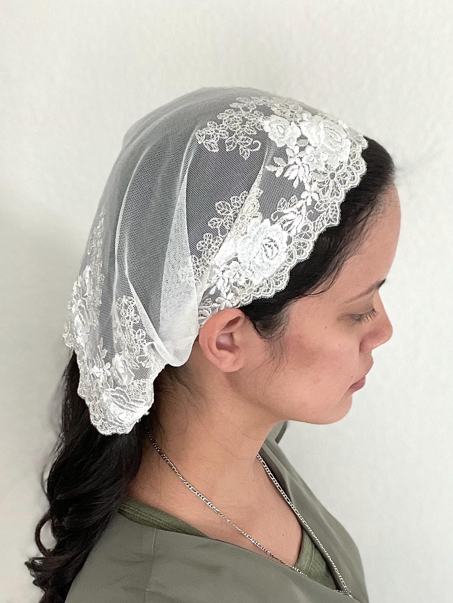 Headband Chapel Veil W/ Ties for Girls Women - Small White Traditional ...